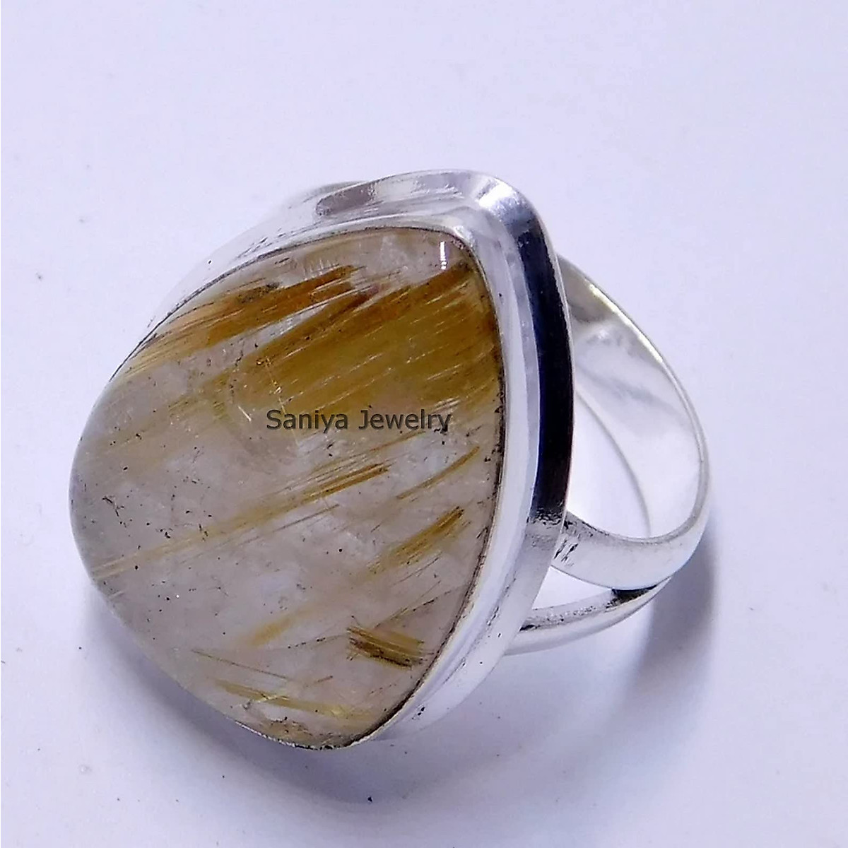 Natural Golden Rutilated Quartz 925 Solid Sterling Silver Ring For Women Handmade Jewelry Gift For Her