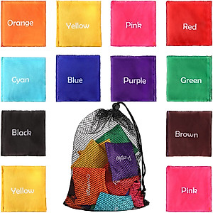 Sotiff 20 Pcs Colored Bean Bags Mini Educational Beanbags Learn Colors Toy 2.76 x 2.76 in Cornhole Bean Tossing Bag for Preschool Classroom Outdoor Carnival Family Catch Toss Sensory Game(Words)