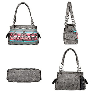 Montana West Women's Shoulder Handbags Hand Bags, Purses for Women Leather Tote with Wallet Aztec Collection MW1129G-8085BK+W