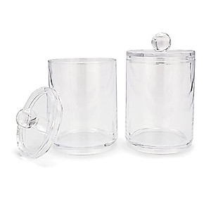 Brookstone BKH1482 2 Pack Qtip Holder, Cotton Swab Storage Dispenser, Jars with Lids, Minimalistic Bathroom Organizer, Acrylic 2