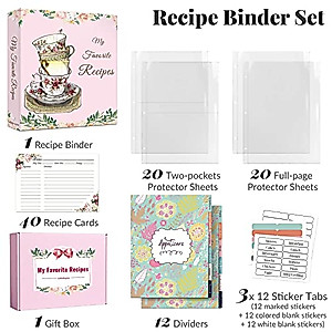Recipe Binder, Blank Recipe Book to Write in Your Own Recipes, 3 Ring Cookbook Binder for Recipes with dividers Full Page 8.5 x 11(Retro Cups)