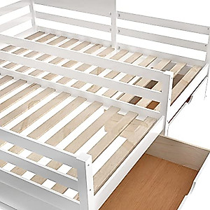 Merax Two Twin Size House Platform Beds with Large Drawers, Space Saving, No Box Spring Needed, White