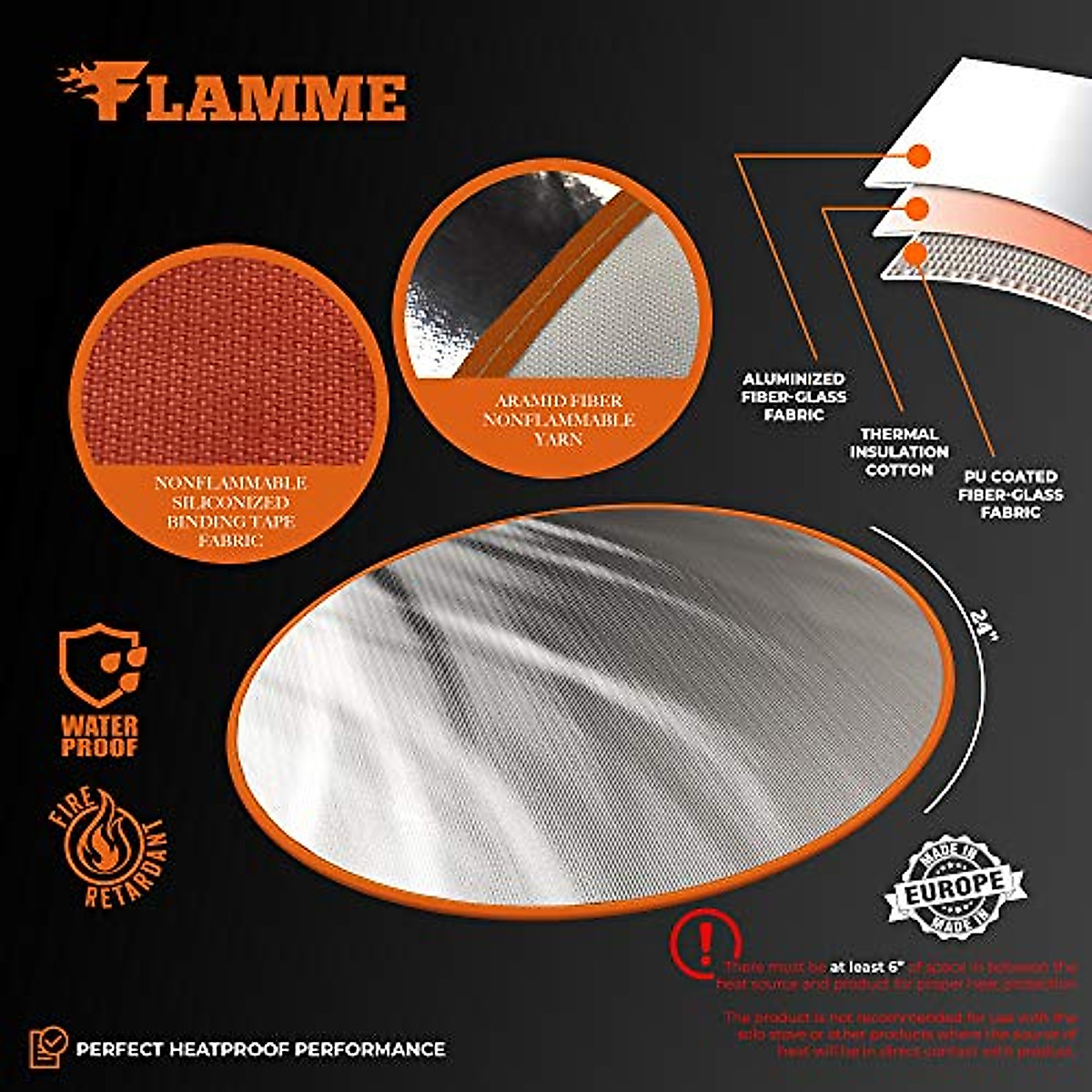 Flamme M24 Mat 24 inches Fireproof Grill Patio Lawn and Deck Protector Outdoor Wood Fire Outside Pits Blanket Charcoal,Chiminea,BBQ Smoker Pad, Camping, Bonfire