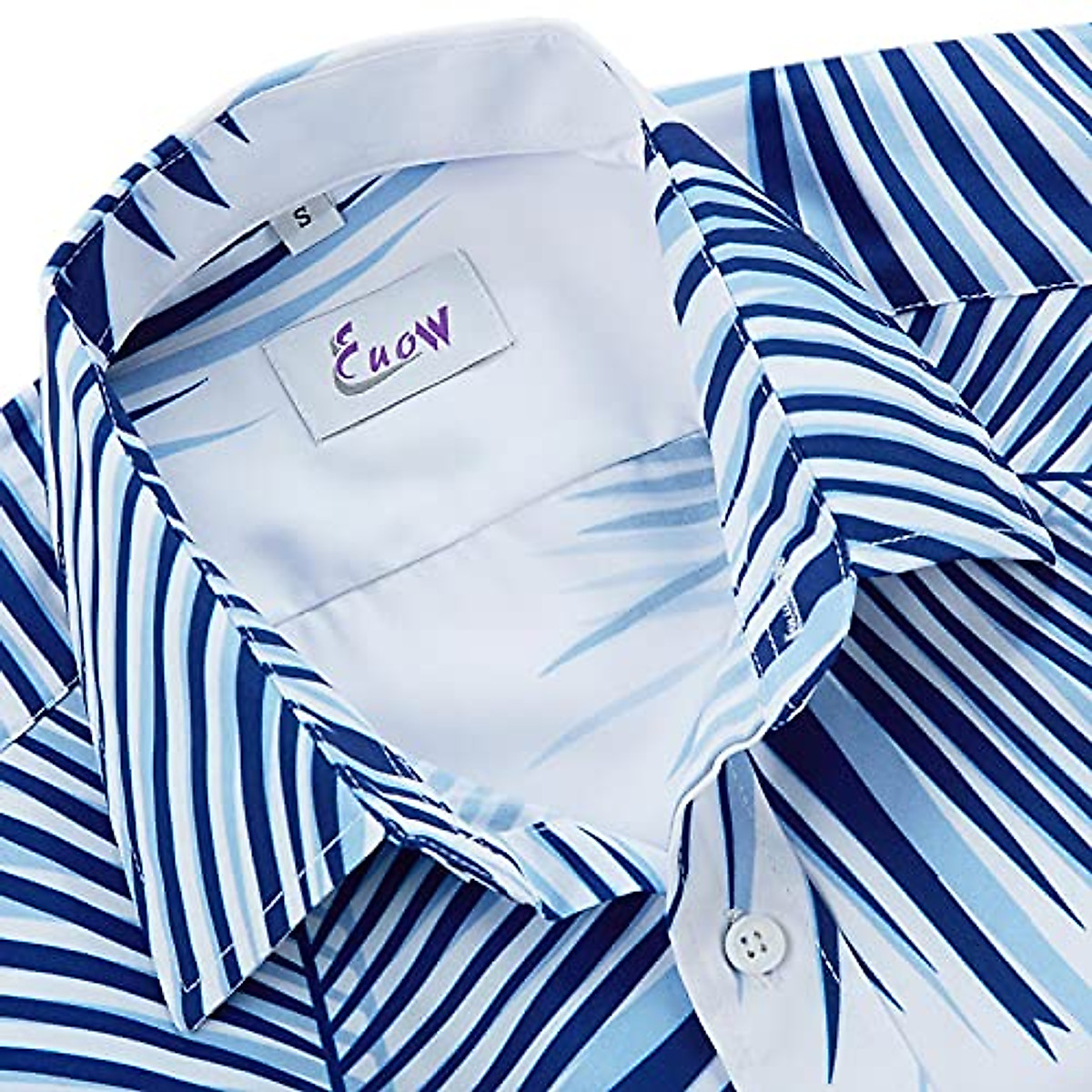 EUOW Mens Hawaiian Shirts Floral Printed Casual Long Sleeve Button Down Beach Dress Shirts (YZ Blue, S)