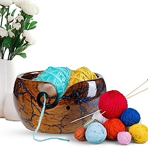 Personalized Rosewood Lichtenberg Wooden Storage Yarn Bowl, Bowl Holder & Dispenser for Tangle-Free Yarn Perfect Large Knitting & Crochet Bowl - Crochet Bowl Fractal Wood Burning & Resin Artwork