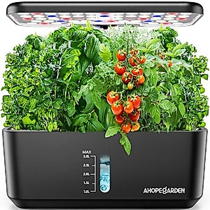 Indoor Garden Hydroponics Growing System: 10 Pods Plant Germination Kit Aeroponic Herb Vegetable Growth Lamp Countertop with LED Grow Light - Hydrophonic Planter Grower Harvest Veggie Lettuce, Black