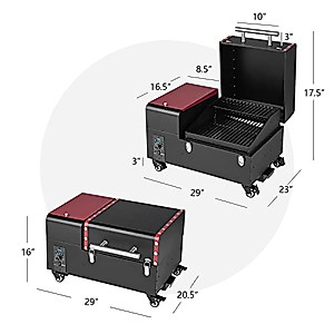 Giantex Portable Pellet Grill Smoker with 2-Tier Grills, 4 Lockable Casters, Auto-feed System, Temp 150°F to 450°F, Meat Probe, Outdoor Tabletop Wood Pellet Grill for BBQ Camping RV Cooking
