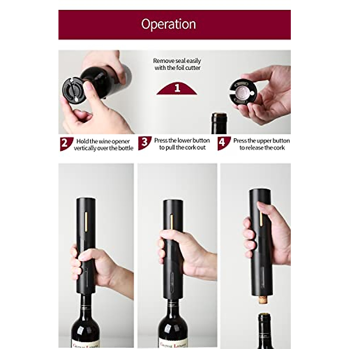Hisip Electric Wine Opener, Battery Wine Bottle Opener Contains Beer Opener Wine Gift Set Automatic Corkscrew Electric Potable for Home Bar