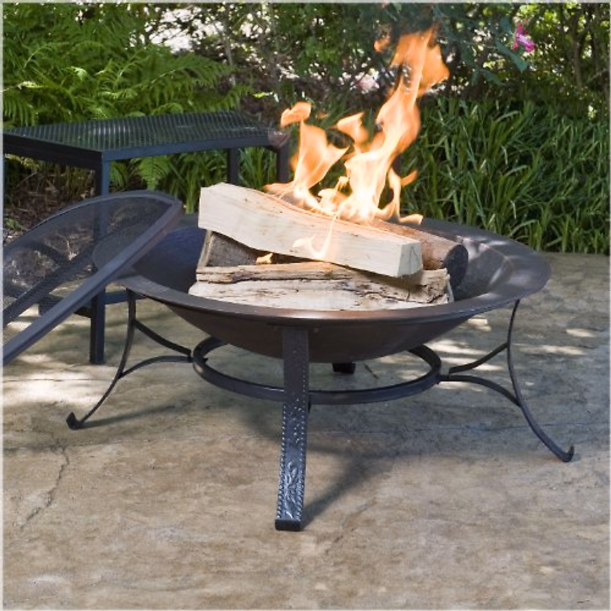 CobraCo FB6132 30 inch Round Cast Iron Copper Finish Fire Pit with Screen and Cover