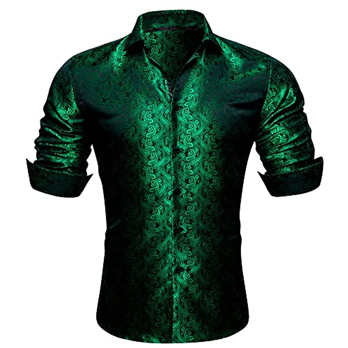 YOHOWA Men's Silk Shirt Paisley Button Down Dress Shirts Regular Fit Long Sleeve Shirt Formal Casual Green