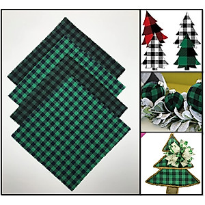 20 Pieces Christmas Gingham Fabric, Xmas Cotton Buffalo Plaids Color Red/Black White/Black Green/Black Squares for Sewing Quilting DIY Homemade Crafts 10 x 10 inches
