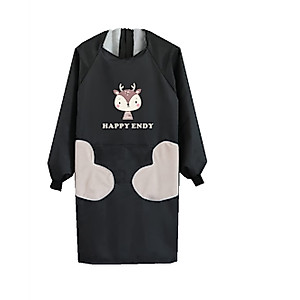 NAN Wind Women Kitchen Apron with Big Pockets,Long Sleeves Waterproof Apron for Cooking Baking Cleaning Work