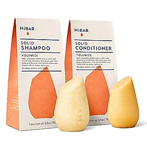HiBAR - Volumize Shampoo & Conditioner Set - For Fine, Flat Hair - Add Body, Definition & Volume - African Dates & Vitamin B5 - Plastic, Soap, Paraben & Sulfate-Free - Color Safe & Vegan -2 Solid Bars