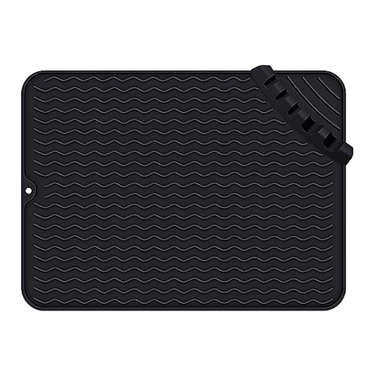 Hescred Silicone Dish Drying Mat, Eco-friendly, Easy Clean, Heat-resistant, Easy Storage, Reusable Silicone Dish Mat for Kitchen Counter with a Rack, Dish Washer Safe, Medium (16" x 12") Black