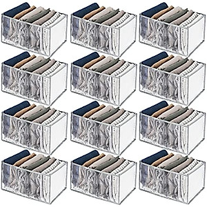 12 Pcs Wardrobe Clothes Organizer Closet Organizers Foldable Drawer Dividers for Clothes Drawer Organizer Clothes Jeans Organizer for Closet Storage for T-Shirts, Jeans, Pants (7 Grids for Jeans)