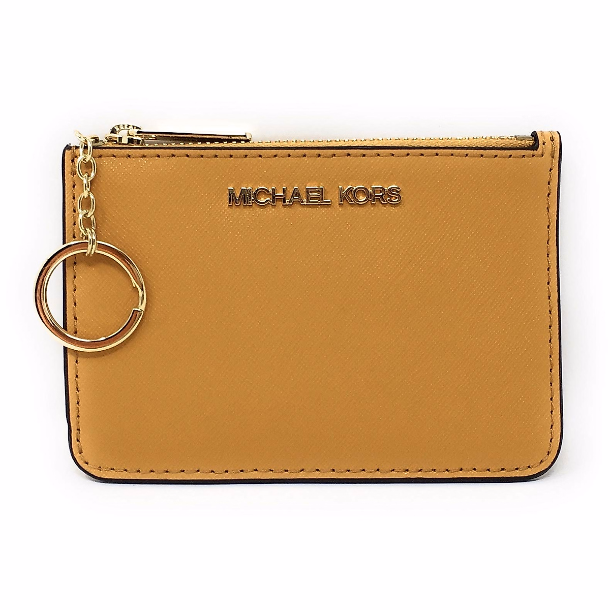 Michael Kors Jet Set Travel Small Top Zip Coin Pouch with ID Holder in Saffiano Leather (Marigold)