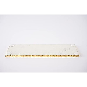 Mud Pie - 40700003 Mud Pie Marble and Gold Edge Hostess Set Serving Platter, One Size, white