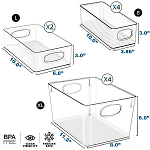 Clear Fridge Organizer Bins Set - 10 Piece Plastic Refrigerator Organizers and Storage Bins, Clear Freezer Storage Bins, Fridge Organization Bins, Snack Organizer Fridge Bins with Handle for Freezer
