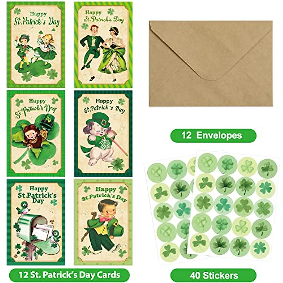 ceiba tree Vintage St. Patrick's Day Cards Assorted Retro Blank Greeting Notes Cards with Envelopes and Stickers