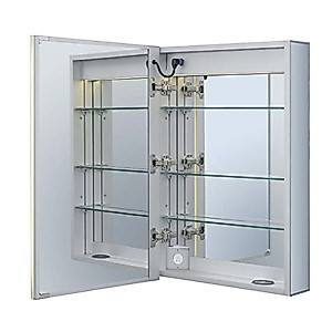 Bathroom Medicine Cabinet, Aluminum, Recessed/Surface Mount, 20" x 30", 1 Door, Left Hinged, Mirrored w/LED