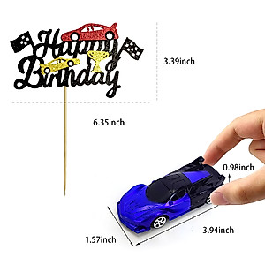 Cars Cake Topper Model Racing Car Chequered Flag Sports Themed Birthday Party Decor Supplies Decorations for Boys Kids