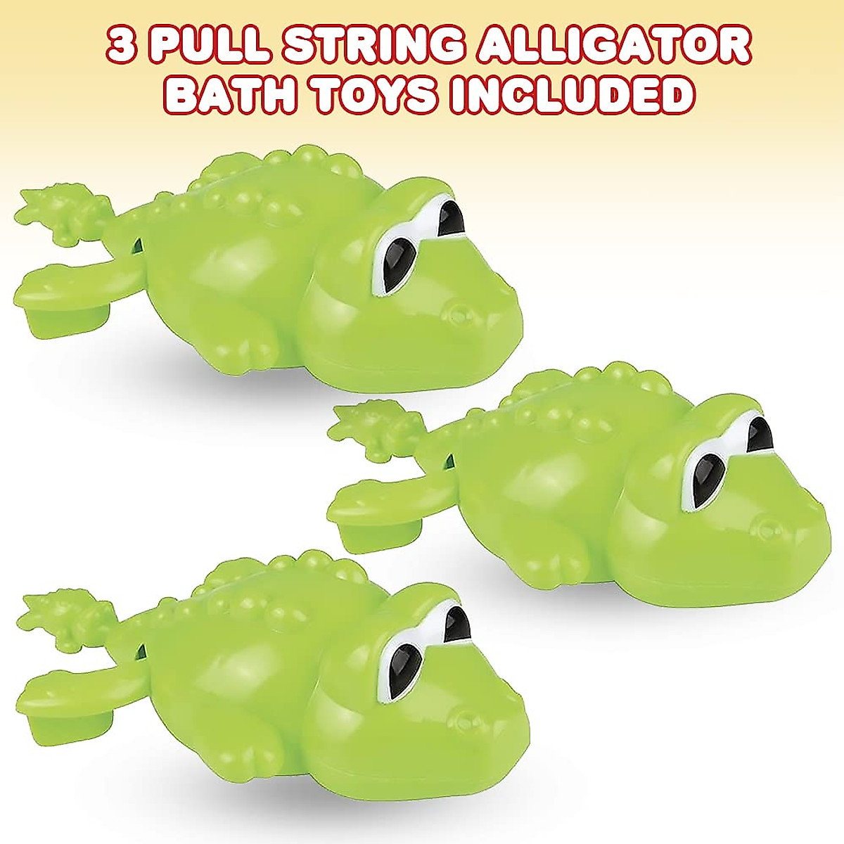 ArtCreativity Pullback String Alligator Bath Toys for Kids, Set of 3, Swimming Water Toys for Bathtub, Pool, and Lake Fun, Adorable Aquarium Birthday Party Favors for Boys and Girls