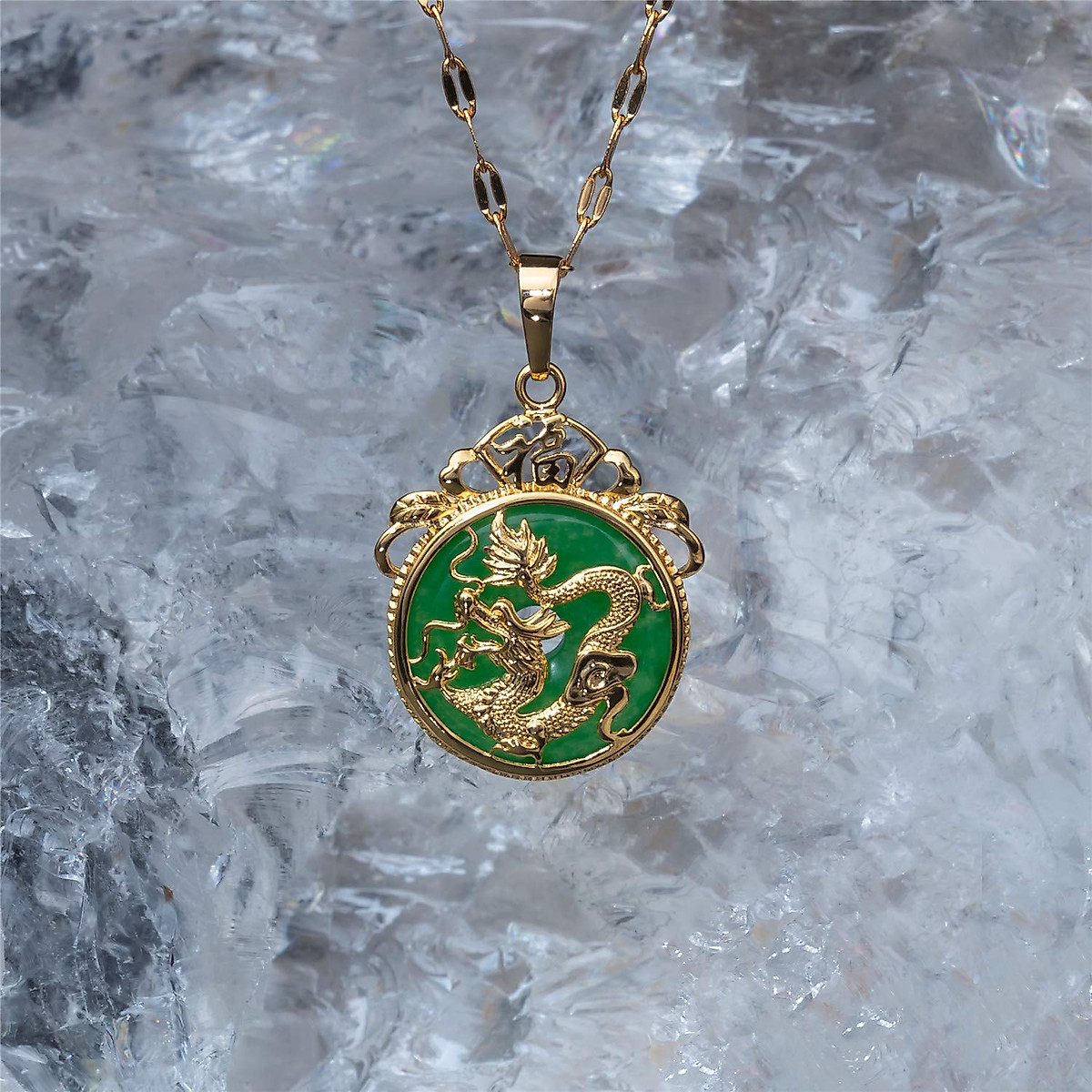 MCSAYS Dragon Necklace Gold Chinese Tibet Grade A+ Green Agate Dragon Pendant Necklace Gift For Christmas Women