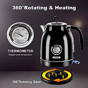 1.7L Stainless Steel Electric Water Kettle Boiler with Thermometer, Temperature Gauge and Auto Shut Off, 1500W Hot Water Heater with Boil Dry Protection, Black