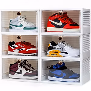 Shoe Storage Boxes – 6 Pack XX-Large White Stackable Shoe Containers – Shoe Organizer Space Saver for Closet, Bedroom – Plastic Shoe Boxes for US Size up to 14,15 – Sneaker Boxes (White) (white)