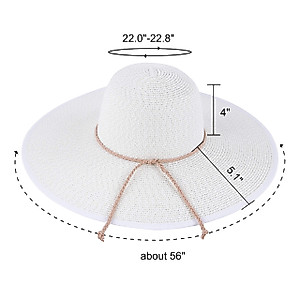 Muryobao Womens Sun Straw Hat Wide Brim UV UPF 50 Summer Hat Foldable Roll up Floppy Beach Cap for Women White