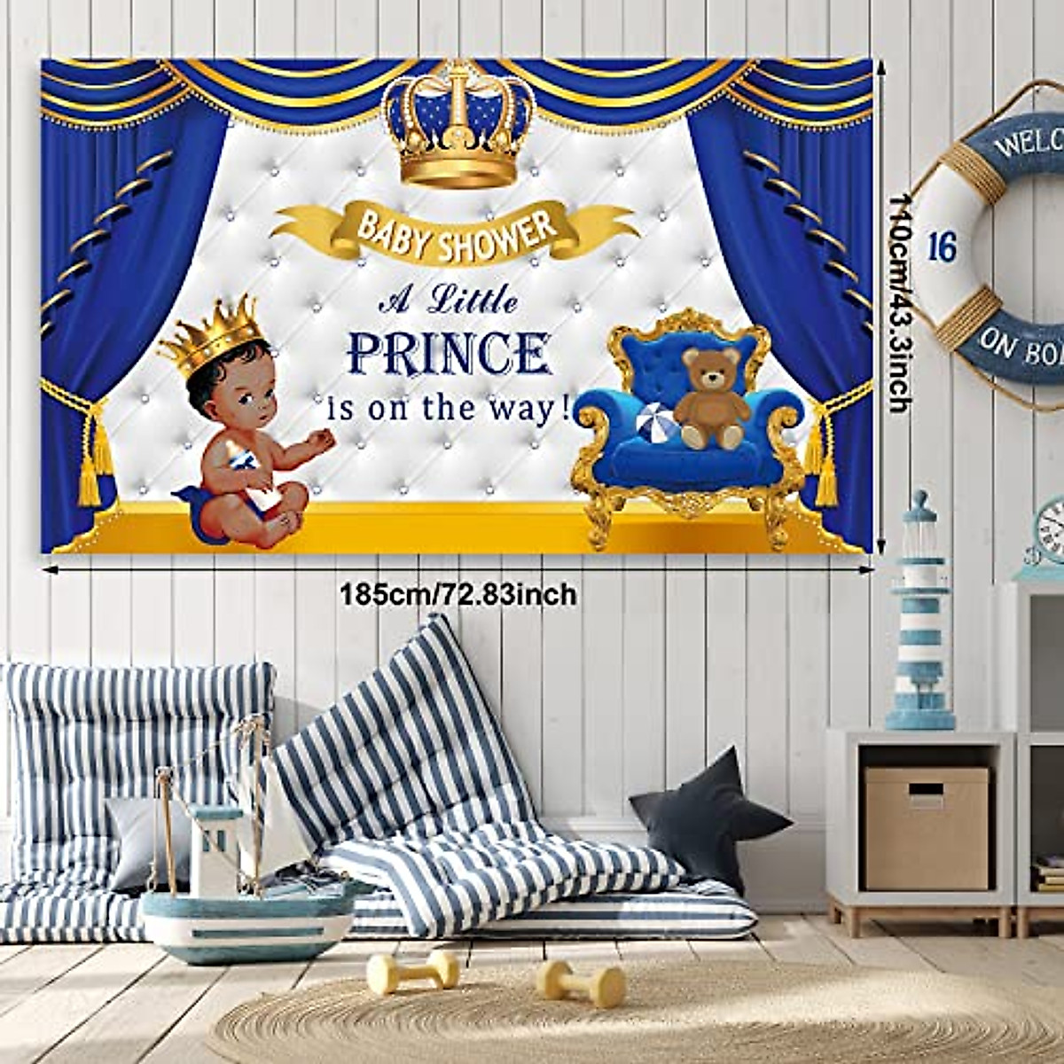 Royal Prince Baby Shower Decorations Include Royal Blue Gold Confetti Balloons Kit Royal Little Prince Photography Background Banner for Little Prince Boys Baby Shower Party Supplies Decor