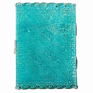 Tuzech Large Writing Notebook Handmade Leather Bound Vintage Journal For Women & Men with Lock & Semi-Precious Stone Gift For Art Sketchbook, Travel Diary & Notebooks To Write In 7 by 5 Inches Blue