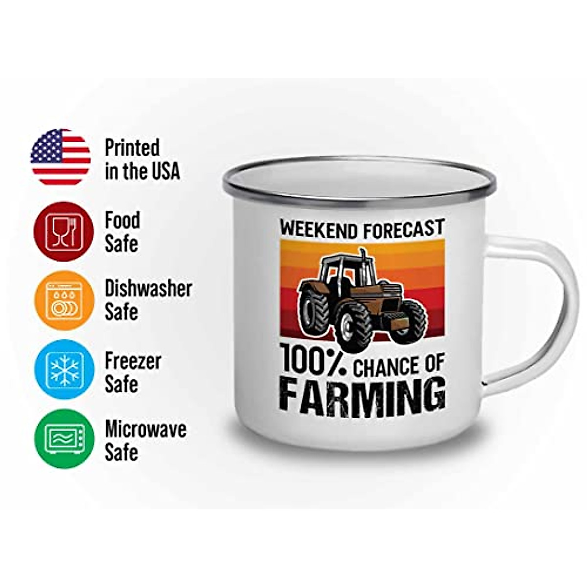 Bubble Hugs Farmer Birthday Camper Mug White 12oz - Forecast Farming - Dry Farming Farm ranch Market Garden Agricultural Seed Drill Acre Hay Tractor Farmer Crops