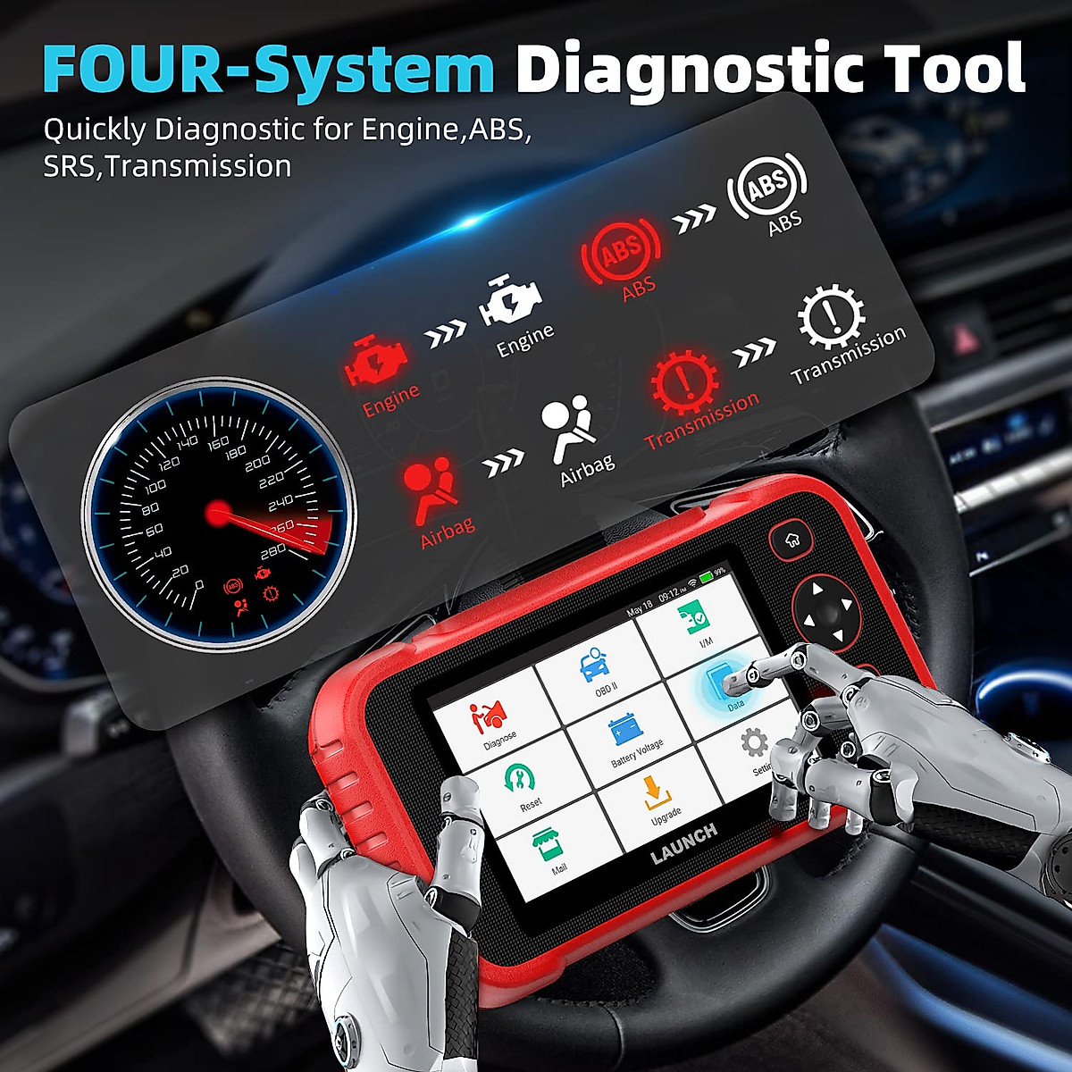 LAUNCH CRP129I OBD2 Scanner, Code Reader for Vehicle Engine ABS SRS Transmission, Car Diagnosis Tool with EPB SAS TPMS Oil Lamp Throttle Body Reset Battery Voltage Test, WiFi Free Update