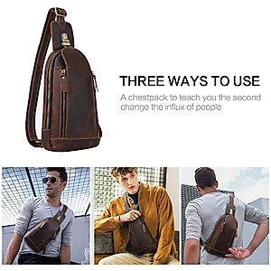 Leathario Men's Leather Sling bag Chest bag One shoulder bag Crossbody Bag Backpack for men