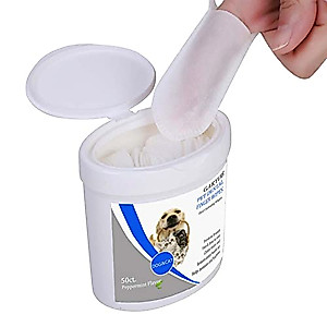 GARYOB Pet Dental Fingers Wipes, Oral Cleansing Teeth Wipes Pads for Dogs and Cats - Optimize Oral Health, Freshen Breath- 50 Wipes