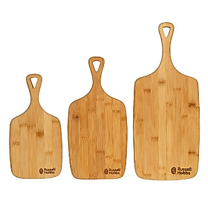 Russell Hobbs RH01971EU 3 Piece Bamboo Chopping Board Set - Reversible Paddle, Food Preparation & Charcuterie Platter Cheese Board Set, Strong & Durable, Grazing Board, 30/35/45cm With Hanging Holes