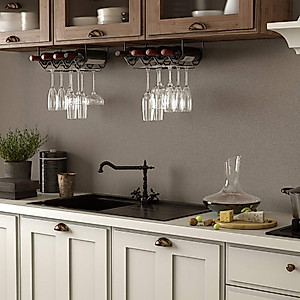 Wallniture Piccola Under Cabinet Wine Rack and Glasses Holder, Kithcen Organization and Storage Rack, Metal Black Set of 2