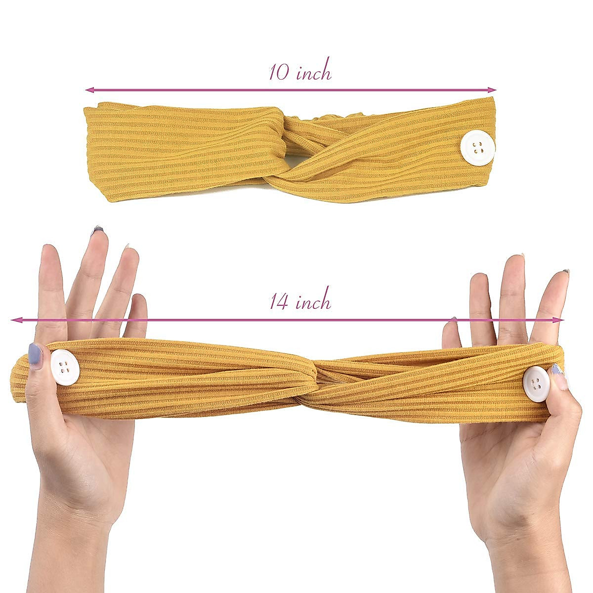 Bevisun 10 PCS Headband with Buttons for Face Mask, Headbands for Women Knotted Boho Stretchy Hair Bands, Lightweight Elastic Exercise Headband for Nurses Doctors and Women for Protect Your Ears.