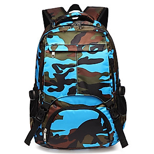 BLUEFAIRY Kids Backpack for Boys Elementary Primary Middle School Book Bags Bookbags Back to School Bags Large Compartment Mochila Escolar para Niños Camouflage Blue