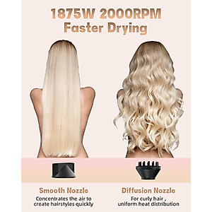 WIZCHARK Hair Dryer with Diffuser, Ceramic Ionic Blow Dryer for Women Curly Hair, Lightweight Compact Professional Salon Hairdryer with Diffuser Attachment, Cool Air Button 2 Speeds/Heats, Black