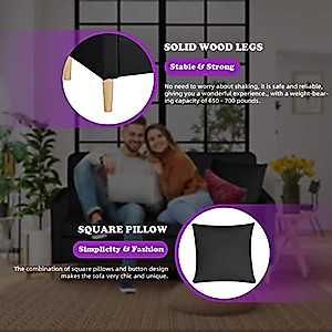 TYBOATLE 66" W Faux Leather Loveseat Sofa w/ 2 USB Charging Ports and Pillow, Mid-Century Modern Couch Love Seats, Living Room Accent Sofas Couches for Small Spaces, Apartment, Bedroom, Dorm (Black)