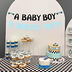 Sursurprise Race Car Baby Shower Decorations, A Baby Boy Is Almost Here Banner, Racing Car Baby Shower Banner, Let’s Go Racing Party Supplies