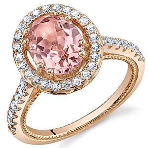 PEORA Simulated Morganite Rose-Tone Sterling Silver Halo Ring