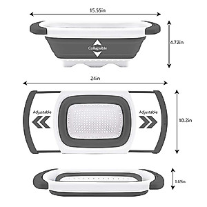 QiMH Collapsible Colander Set of 3-1pc 6 Quart Over the Sink Silicone Strainer - 1pc 4 Quart and 1pc 2 Quart Folding Strainers - Dishwasher Safe(grey&white)