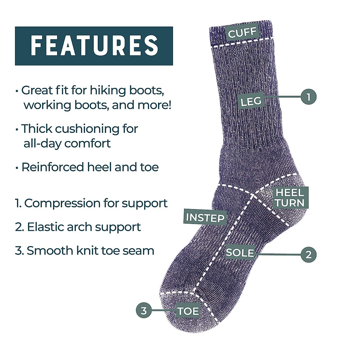 Merino Wool Hiking Socks for Men n Women - 3 Pairs