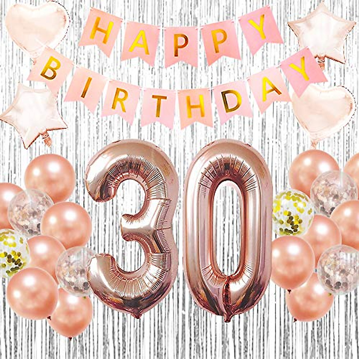 30th birthday decorations for her - Rose Gold 30th Birthday Party Supplies 30th Number Balloons happy 30th birthday decorations