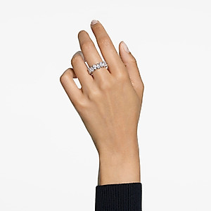 Swarovski Pear Vittore Ring, Ring with Pear-Shaped White Crystal Stones on a Rhodium Plated Setting, Size 6; EU 52