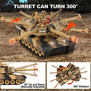 Haktoys RC Battle Tank Set 1:24 Scale Remote Control Fighting Tanks, Radio Control Military Toys for Kids and Adults - Realistic Sounds, Lights and Life Indicators