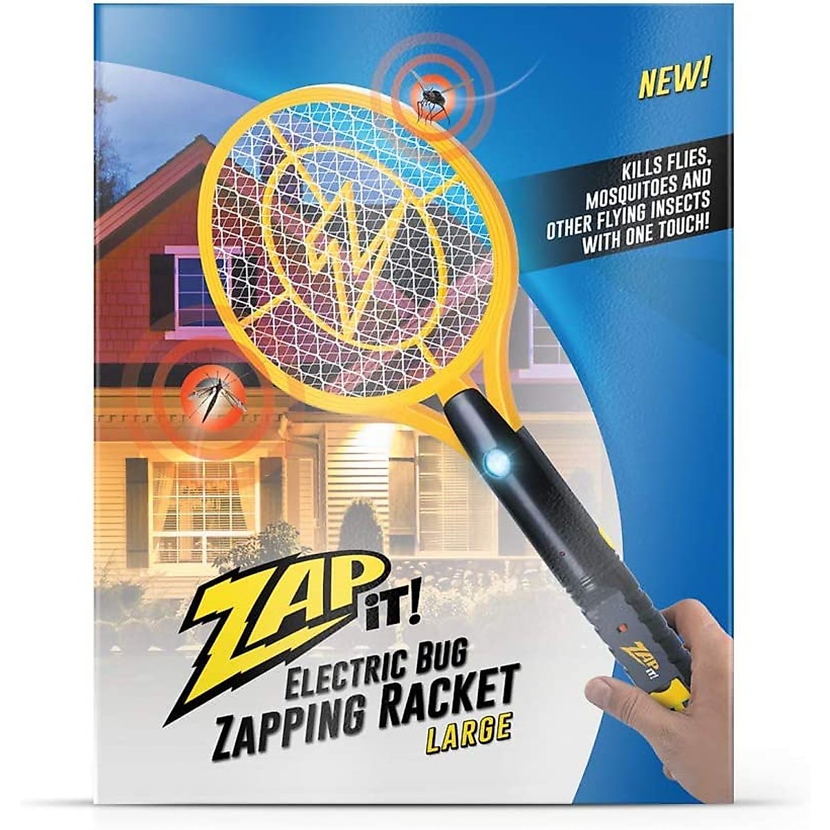 ZAP IT! Bug Zapper - Rechargeable Mosquito, Fly Killer and Bug Zapper Racket - 4,000 Volt - USB Charging, Super-Bright LED Light to Zap in the Dark - Unique 3-Layer Safety Mesh That's Safe to Touch